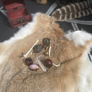 Bone Throwing Set W/ Wooden Storage Box, Information Cards+rabbit Fur ...