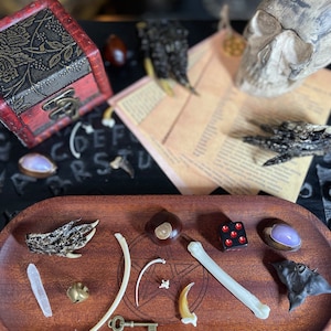 Bone Throwing Set W/ Wooden Storage Box, Information Cards+rabbit Fur ...