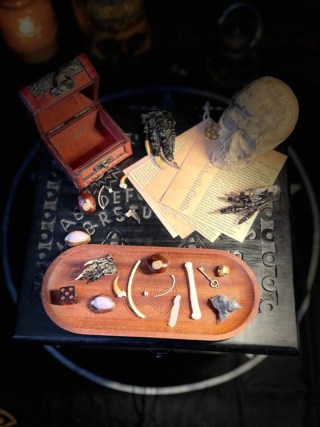 Bone Throwing Set W/ Wooden Storage Box, Information Cardsrabbit Fur ...