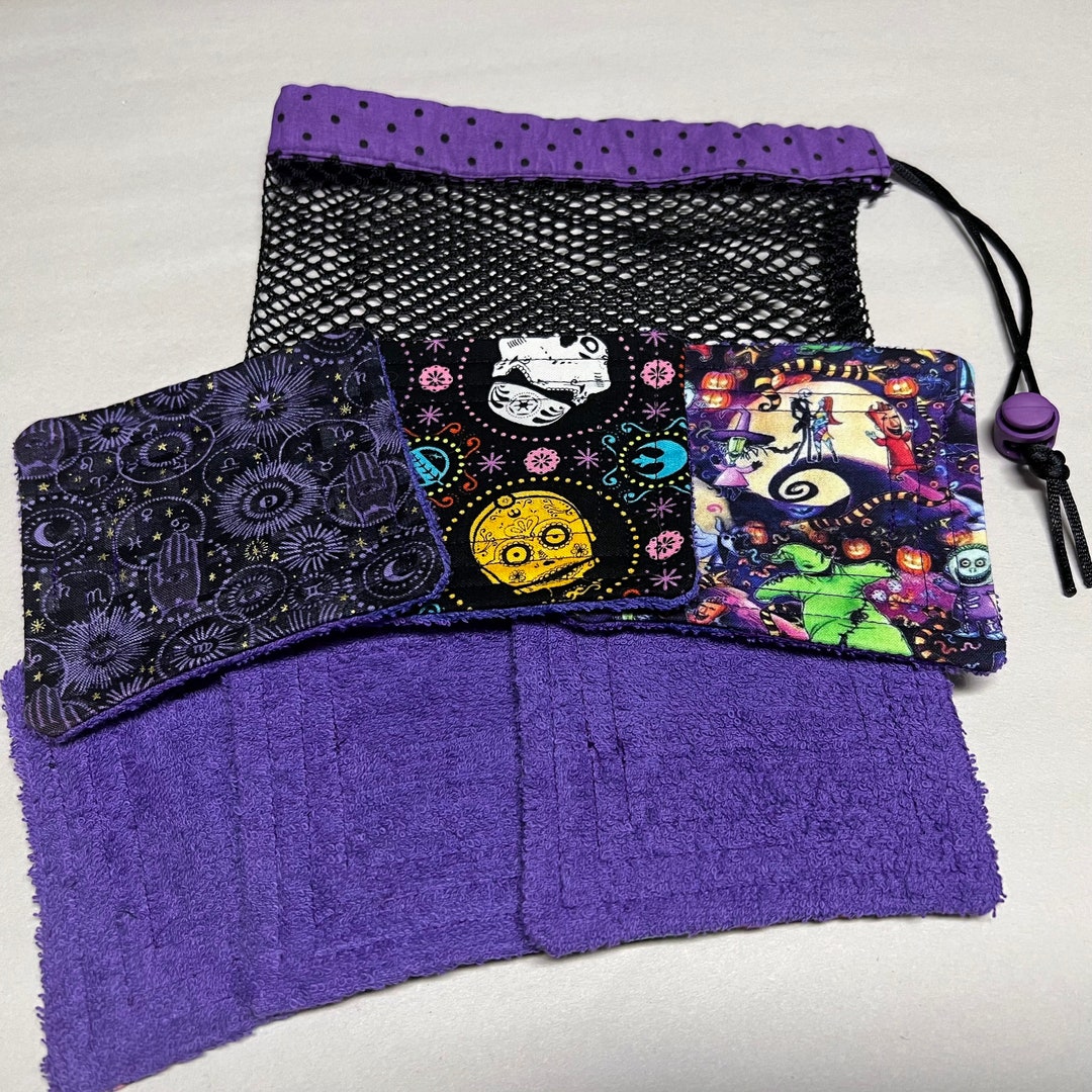 6 Halloween Mix Makeup Remover Pads and Laundry Bag, Terry Cloth Facial ...