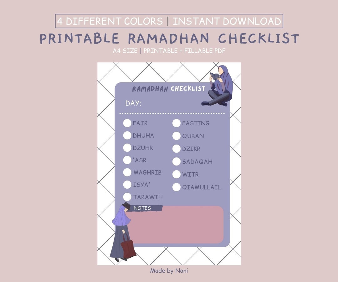 Simple Ramadhan Checklist, 4 Different Colour Palettes Printable and ...