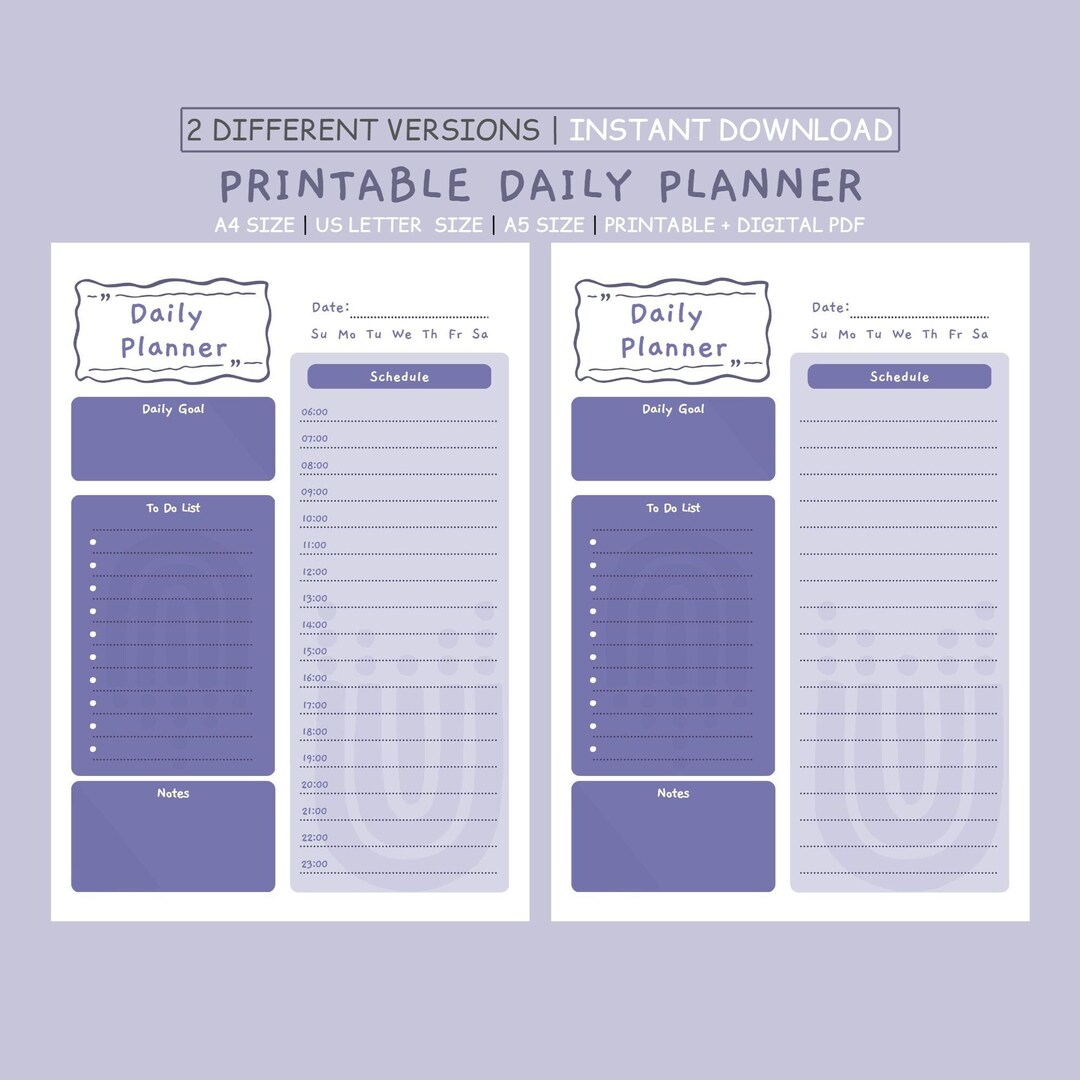 Daily Productivity Tracker Planner, Simple Printable Digital File, Goal ...