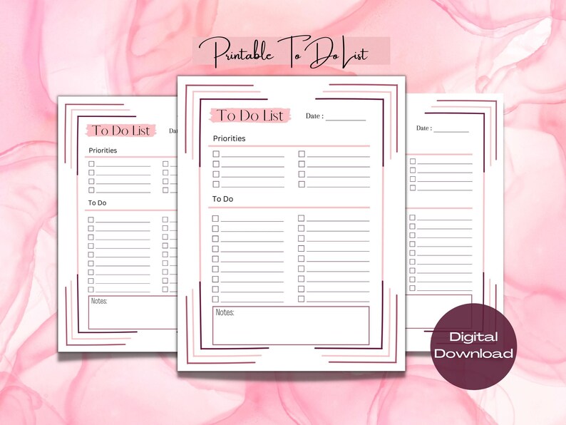 Printable to Do List PDF Planner Checklist Task Lists Instant Download ...