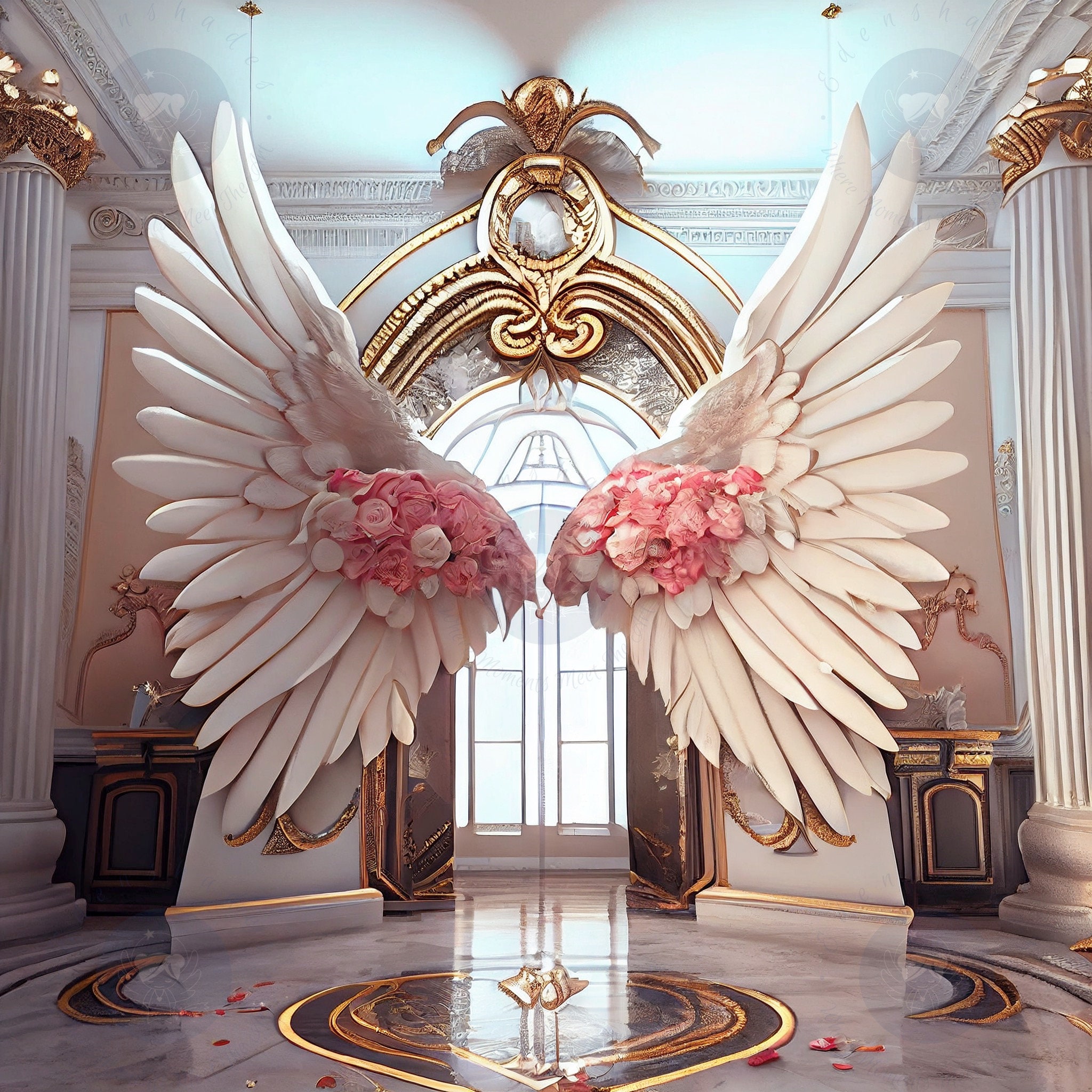 Pack of 14: White and Pink Angel Wings Digital Backdrops, Maternity ...