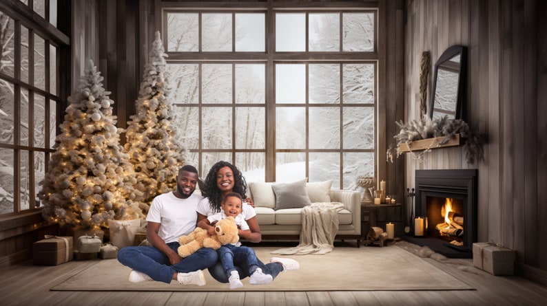 Modern Christmas Home Digital Backdrop, Cozy Christmas Digital Backdrop ...