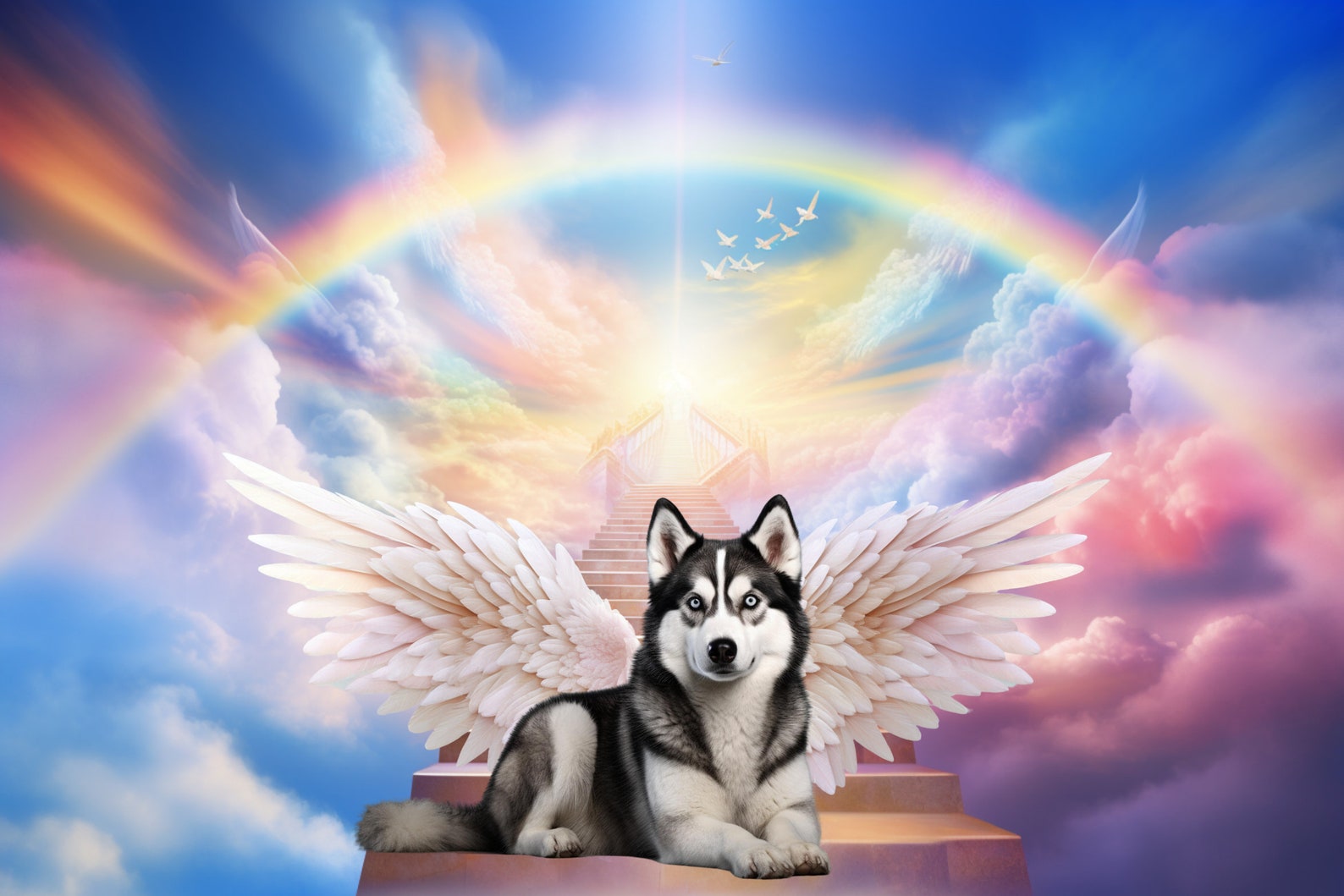 Personalized Rainbow Bridge Pet Memorial Art With Angel Wings (digital ...