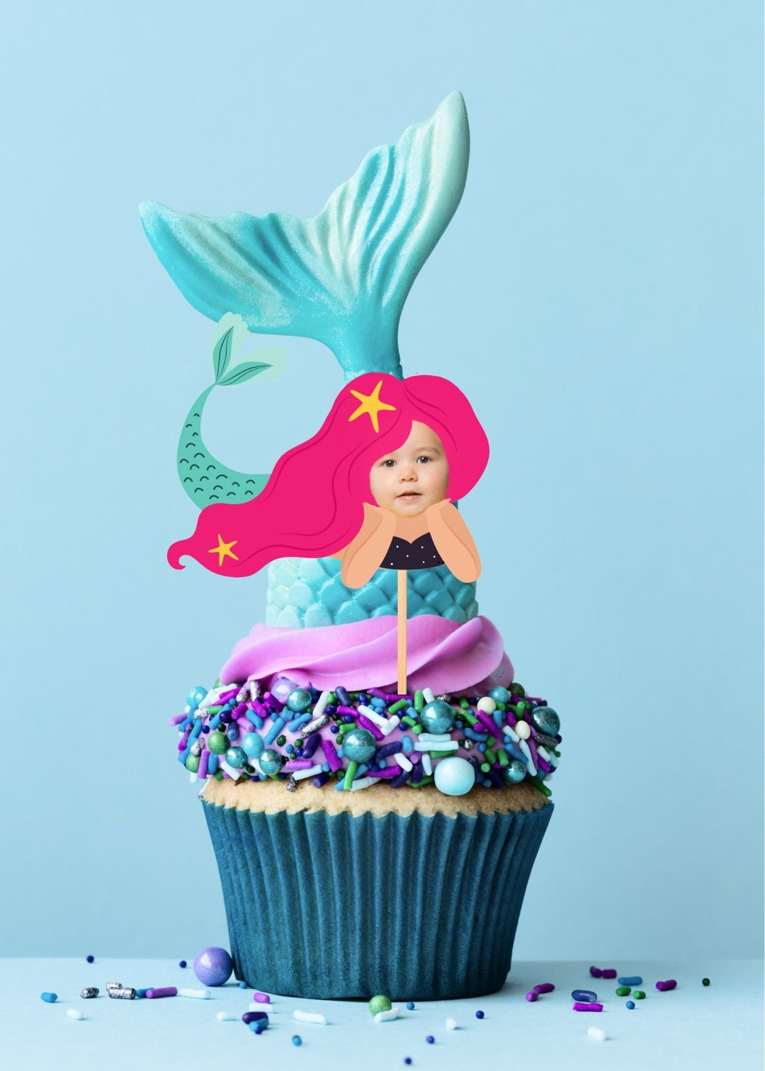PERSONALIZED Mermaid Cupcake Toppers, Printable Mermaid Cupcake Toppers ...