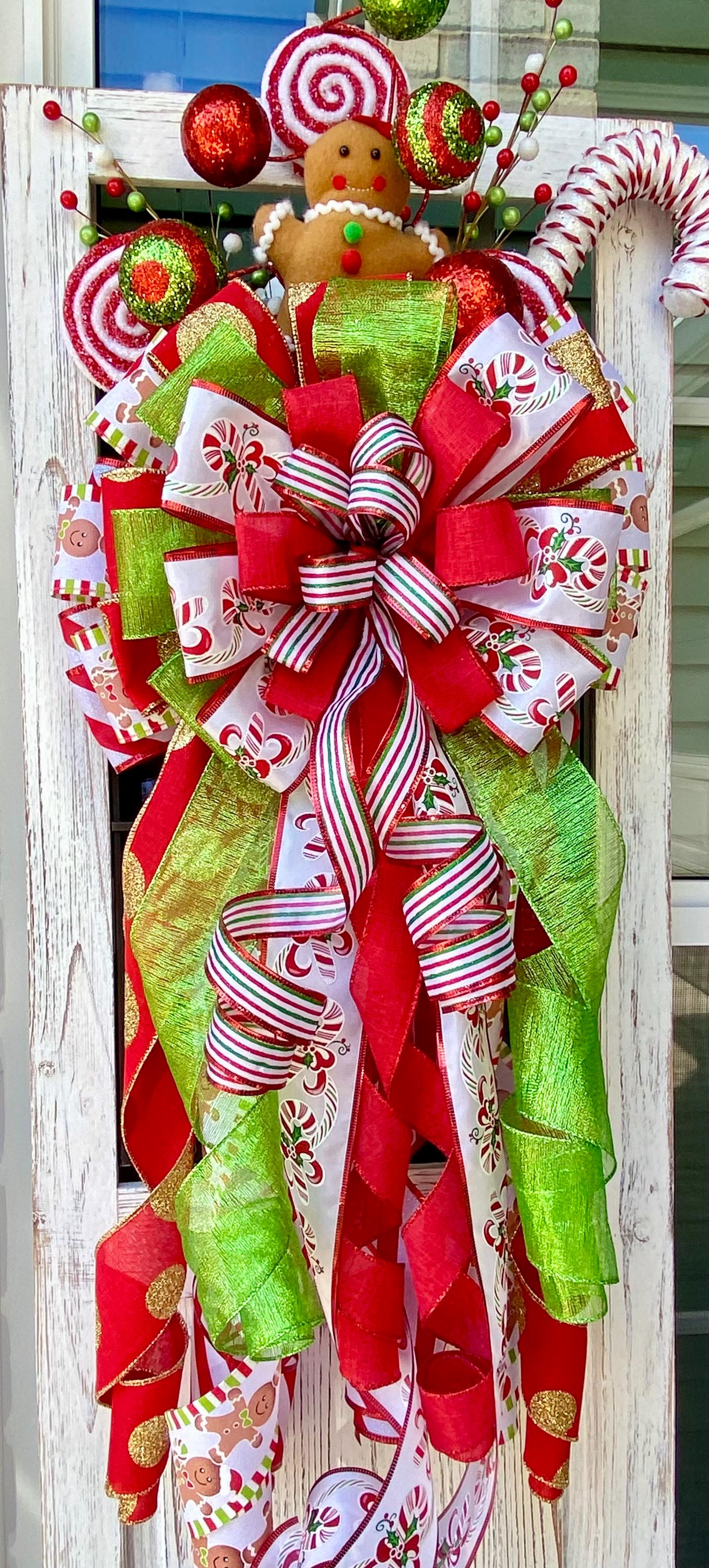 Gingerbread Christmas Tree Topper: Candy Cane Bow, Holiday Decor - Etsy