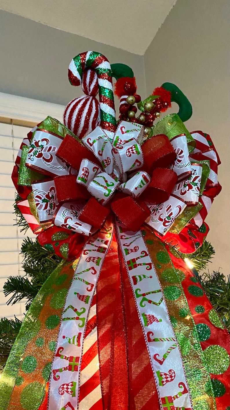 Christmas Tree Topper, Candy Cane Tree Topper, Elf Tree Topper, Snowman ...