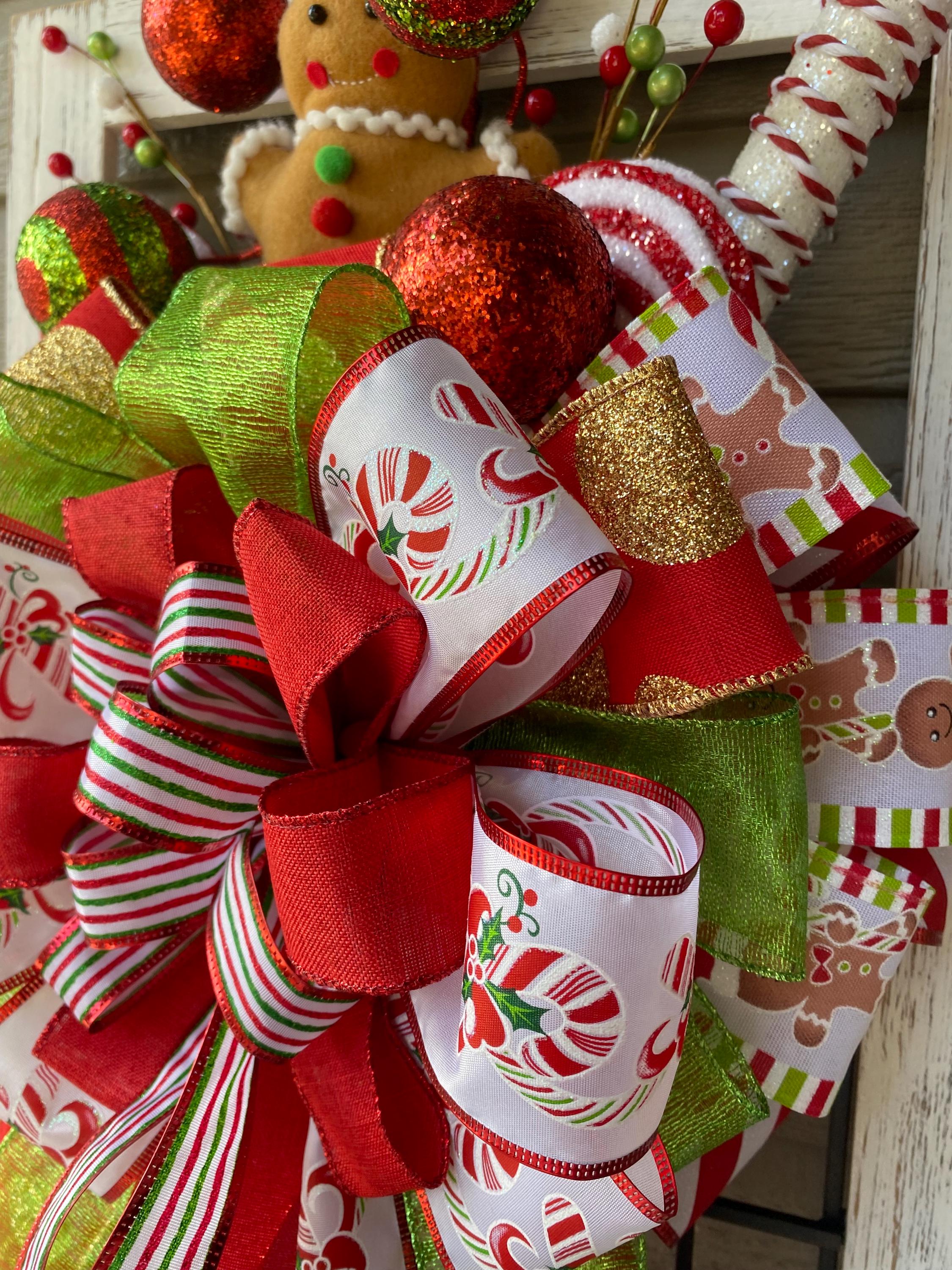 Gingerbread Christmas Tree Topper: Candy Cane Bow, Holiday Decor - Etsy