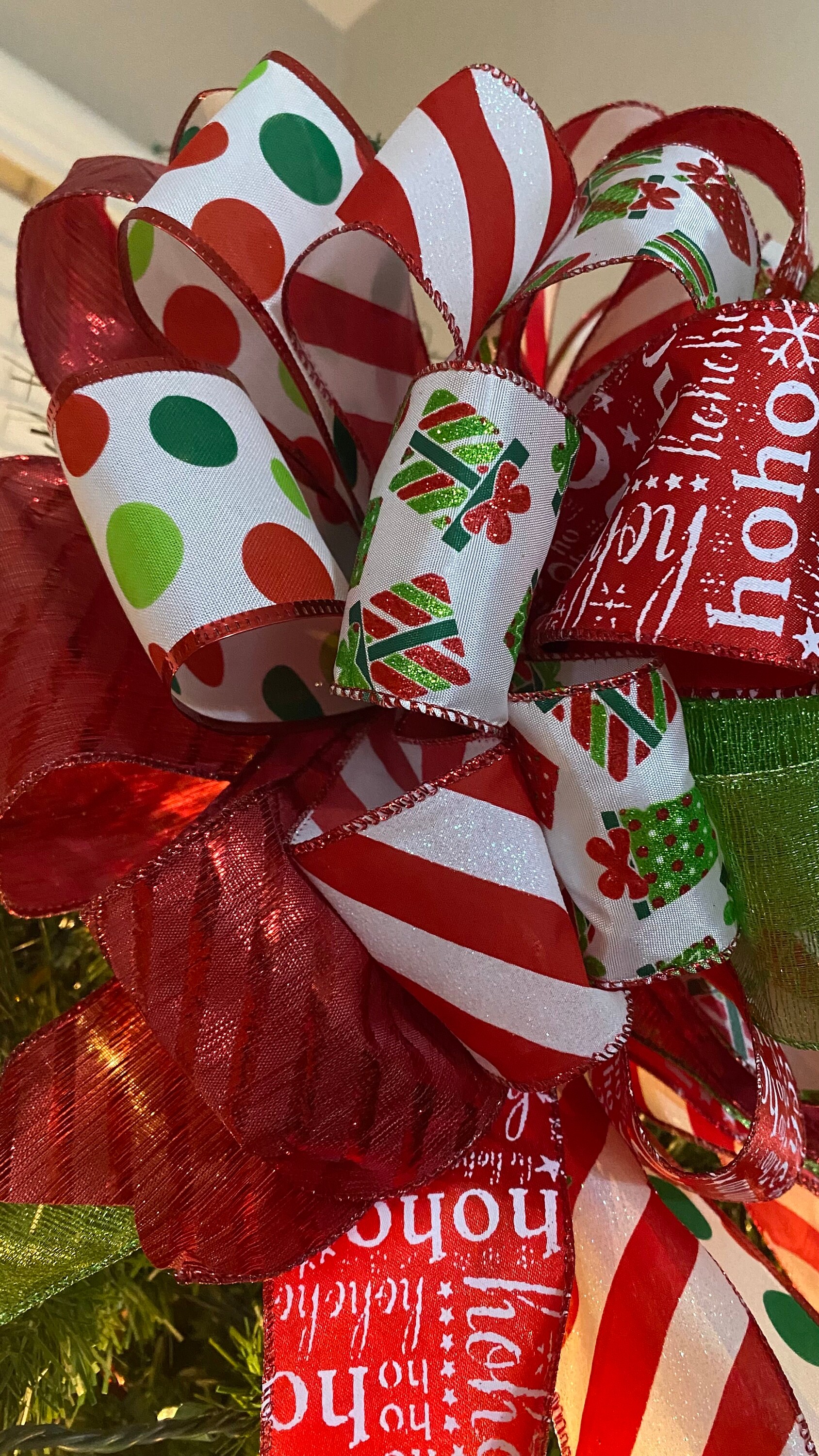 Candy Cane Christmas Tree Bow Topper: Holiday Wreath Decor - Etsy