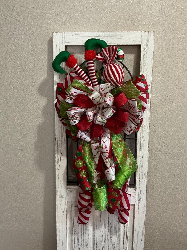 Candy Cane Elf Christmas Tree Topper Bow - Etsy