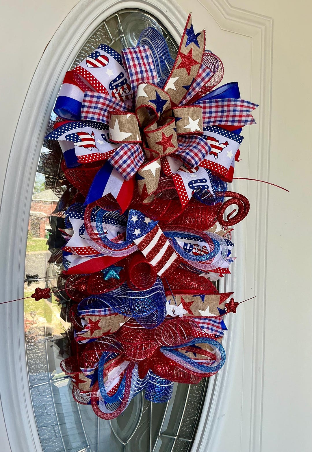 Patriotic Door Swag, Red Blue and White Swag, Independence Day Swag - Etsy
