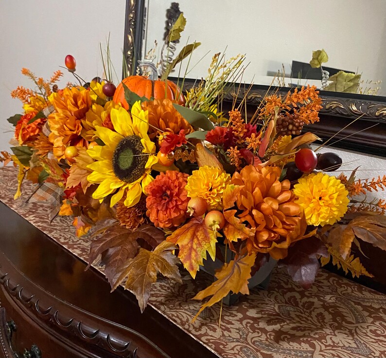 Pumpkin Table Arrangement, Fall Centerpiece, Autumn Table Centerpiece ...