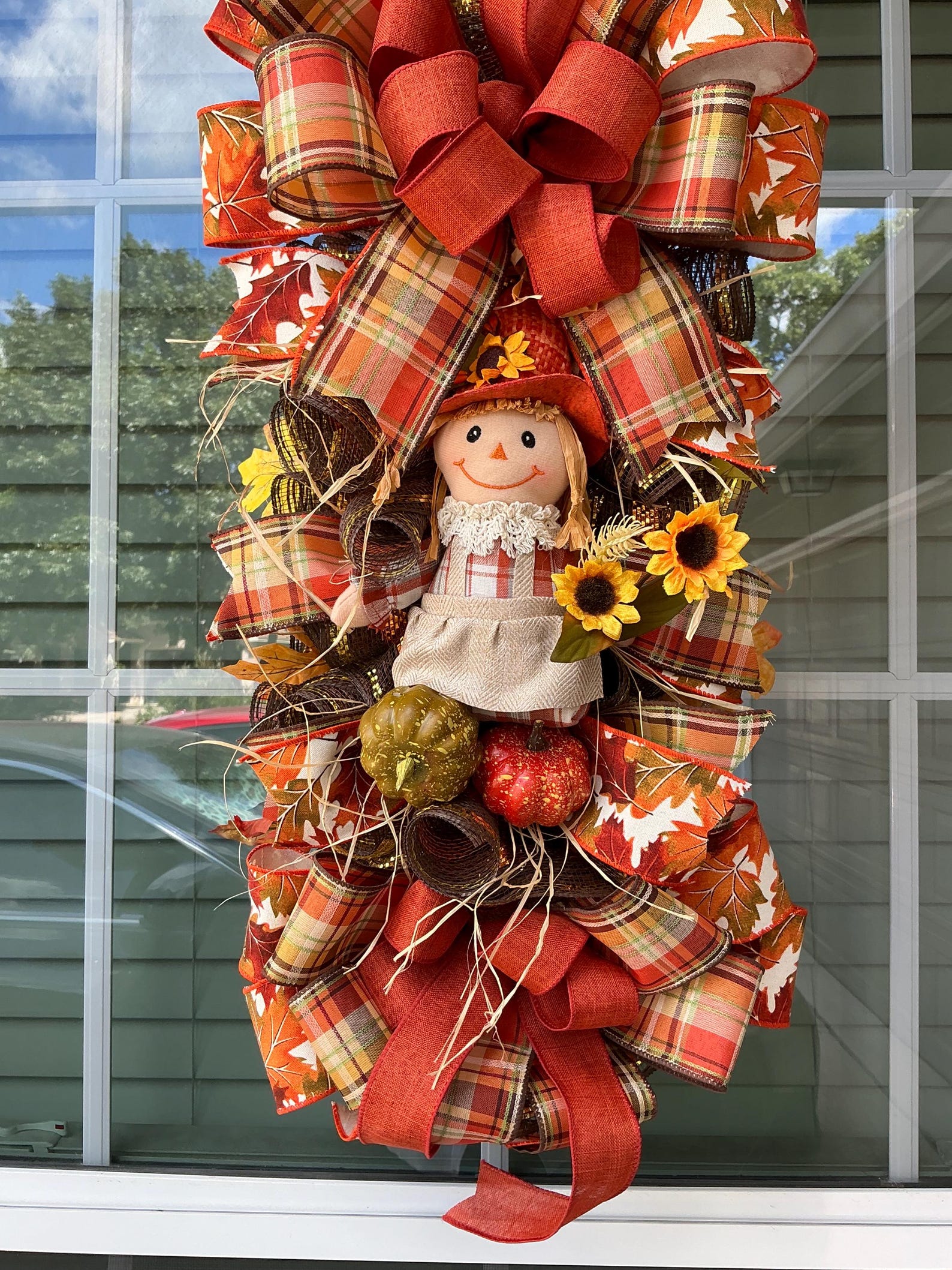 Fall Harvest Swag: Girl Scarecrow, Pumpkins & Autumn Leaves - Etsy