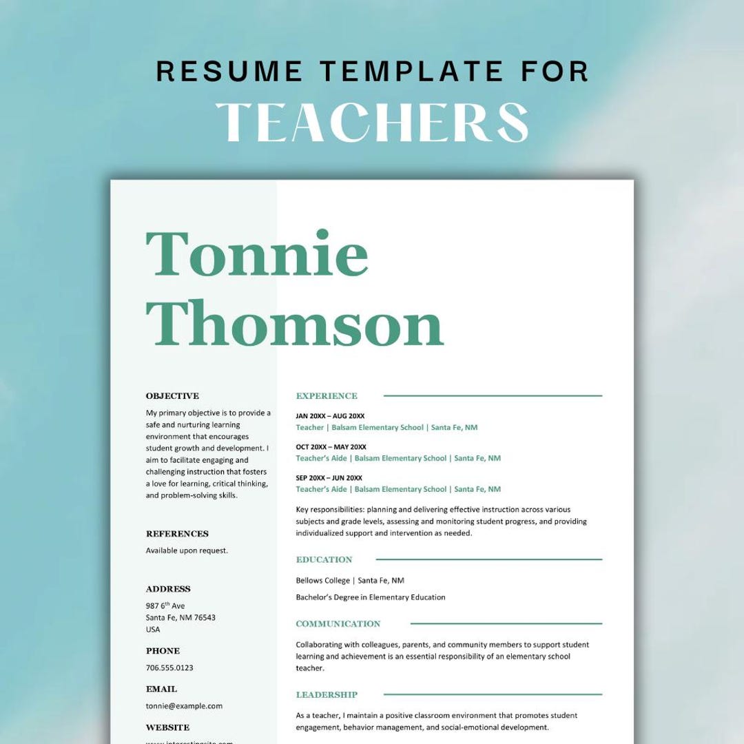 Teaching Resume Template - ATS Friendly CV Resume Template - CV Resume ...