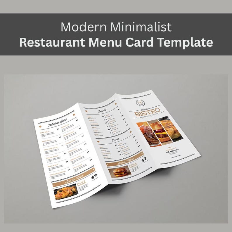 Trifold Minimalist Menu Card Design - Restaurant Menu Card Template ...