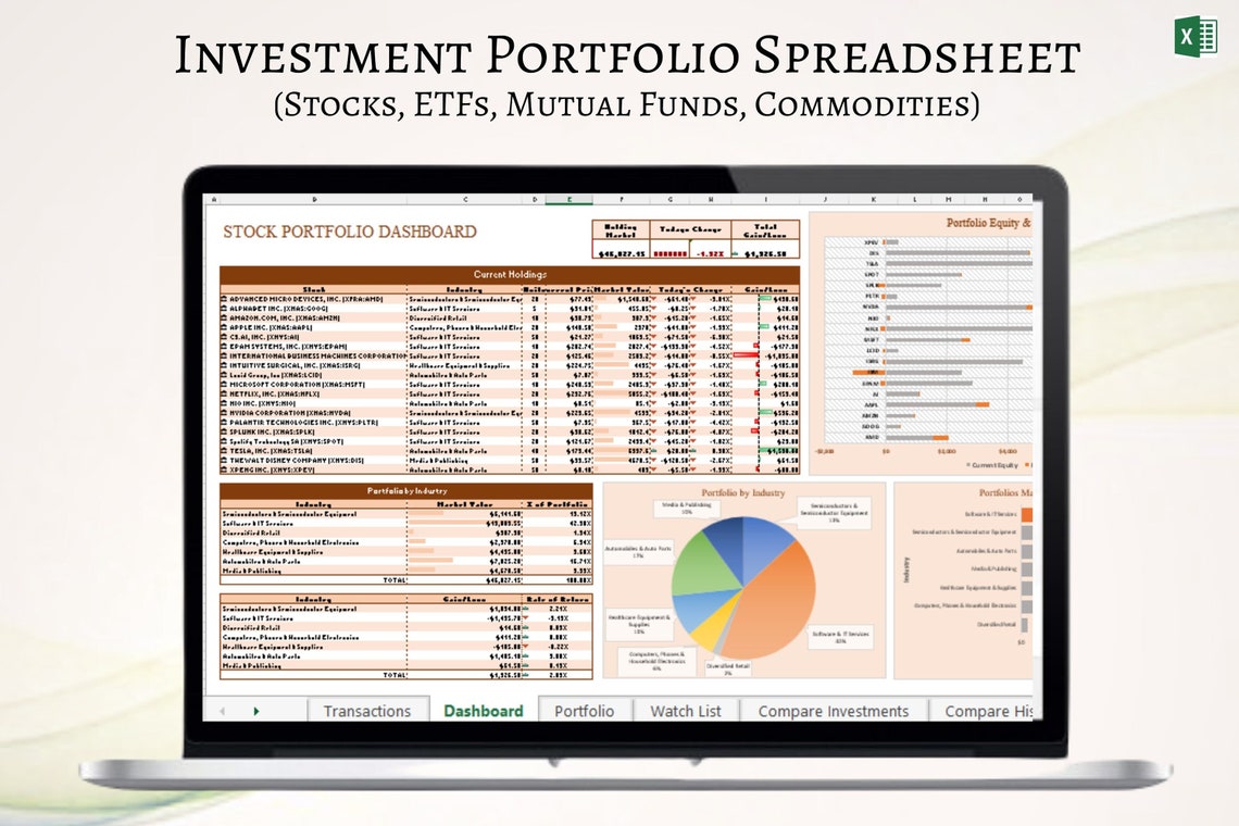 Investment Portfolio/analysis Excel Spreadsheet (stocks, Etfs, Mutual ...