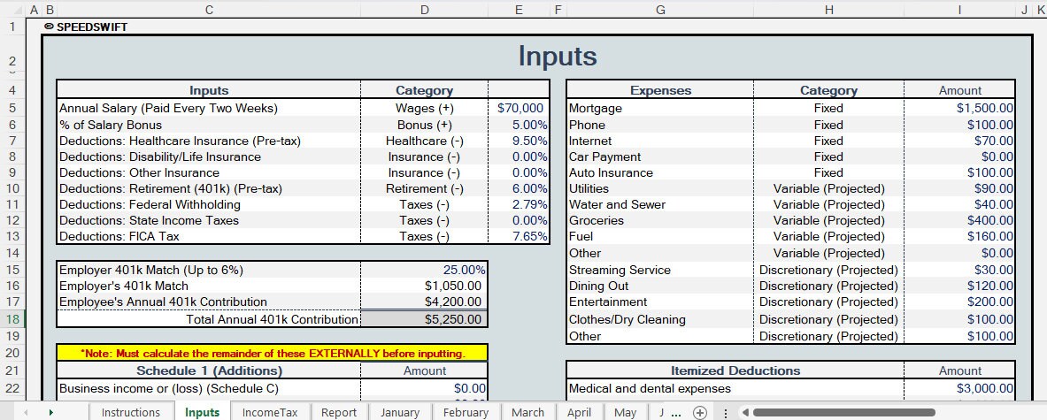 2024 Income Tax Estimator and Budgeting Excel Spreadsheet - Etsy