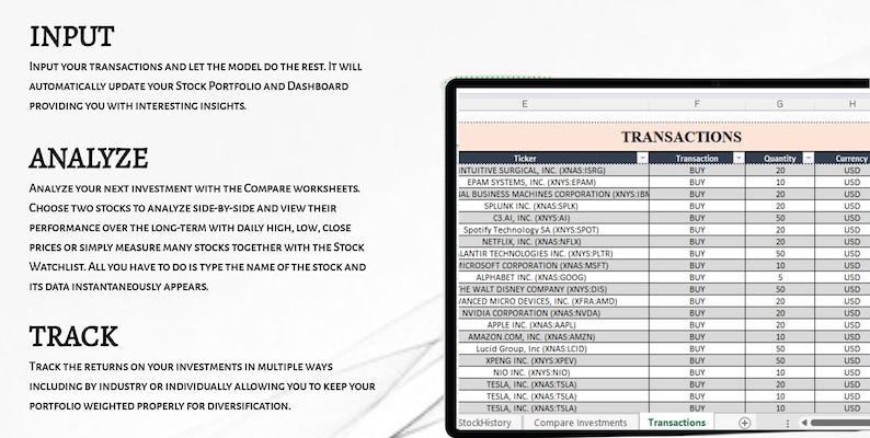 Investment Portfolio/analysis Excel Spreadsheet (stocks, Etfs, Mutual ...