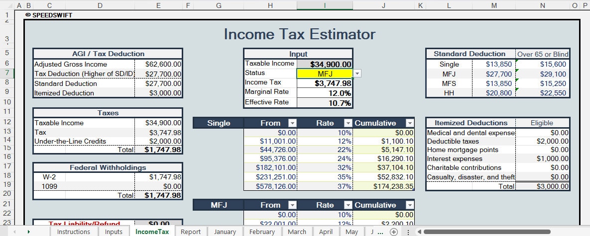 2024 Income Tax Estimator and Budgeting Excel Spreadsheet - Etsy