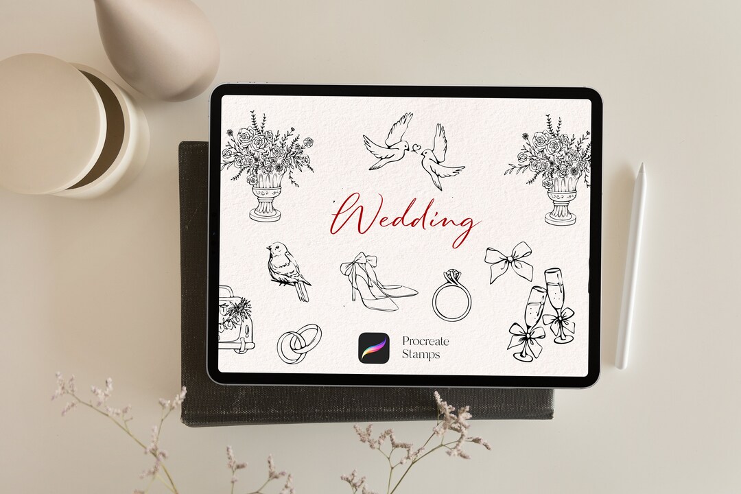 Procreate Wedding Stamps: Line Art Flowers, Dresses (digital Download ...