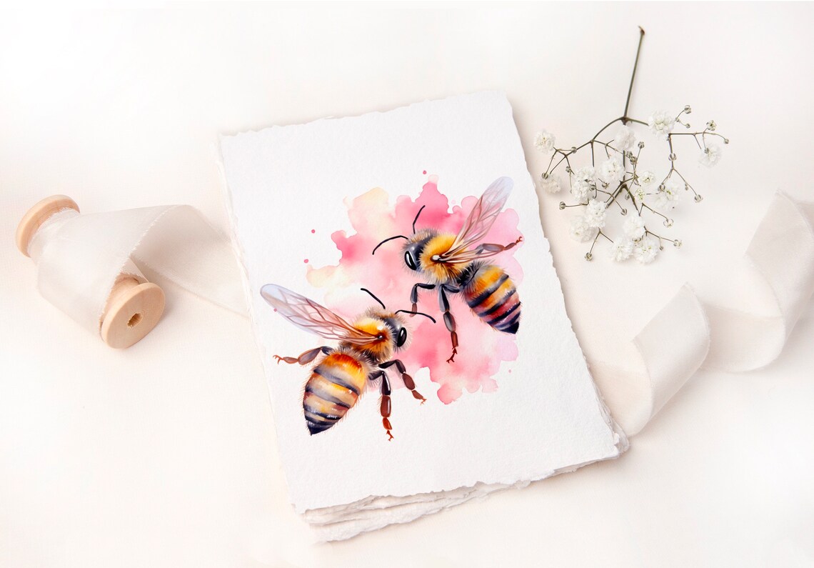 Watercolor Honey Bee Clipart PNG Summer Clipart Bumble Bee PNG Honey ...