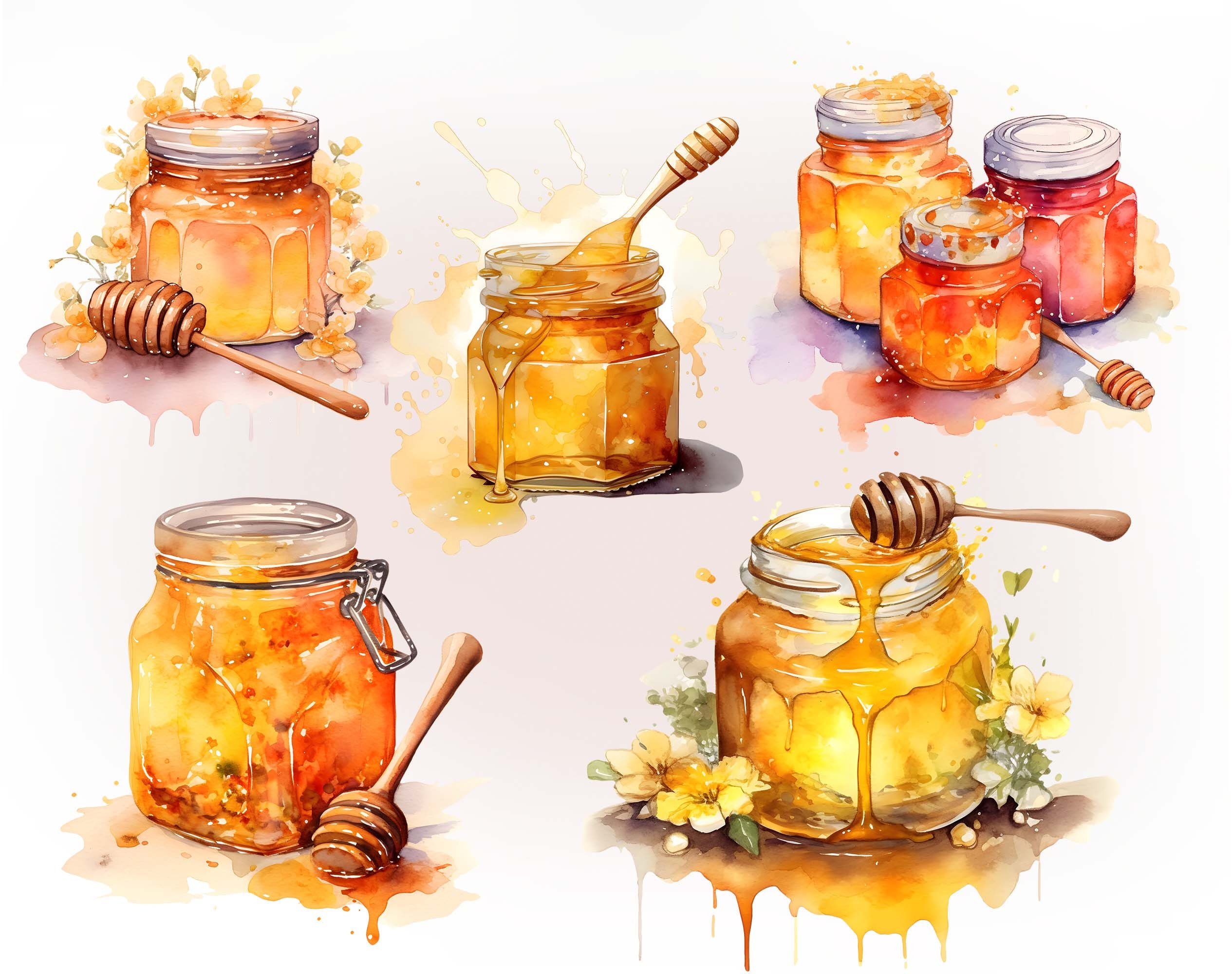 Watercolor Honey Bee Clipart PNG Summer Clipart Bumble Bee PNG Honey ...