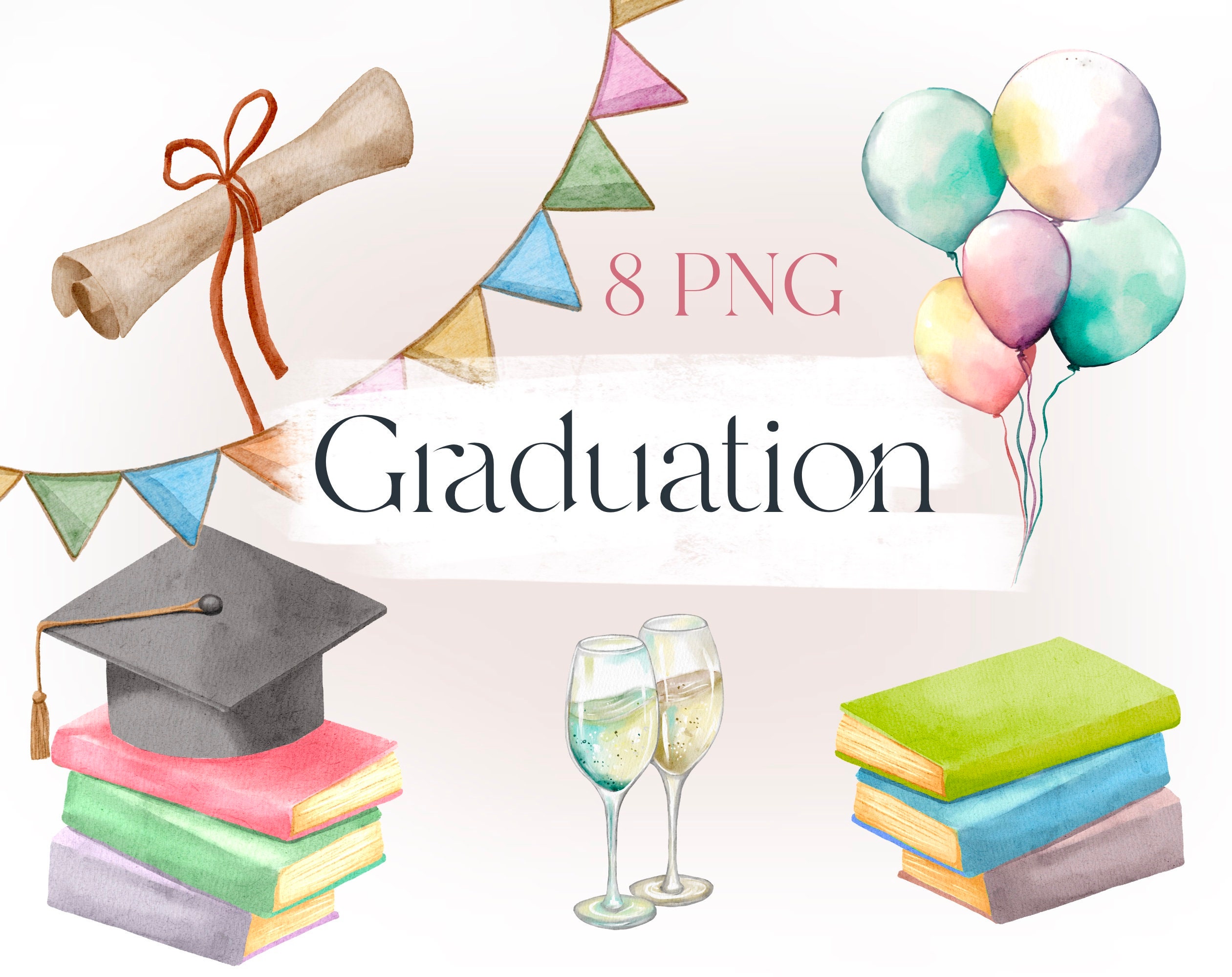Watercolor Graduation Clipart PNG, Diploma Clipart, Graduation Cap ...