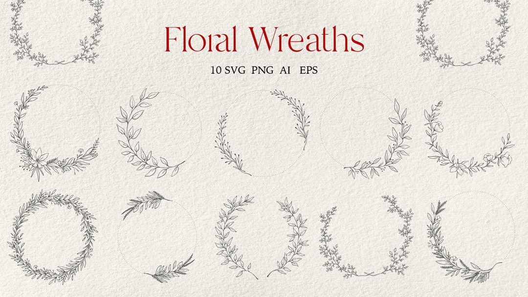 Floral Wreaths SVG Bundle, Line Art Wedding Clipart, Floral Circle PNG ...