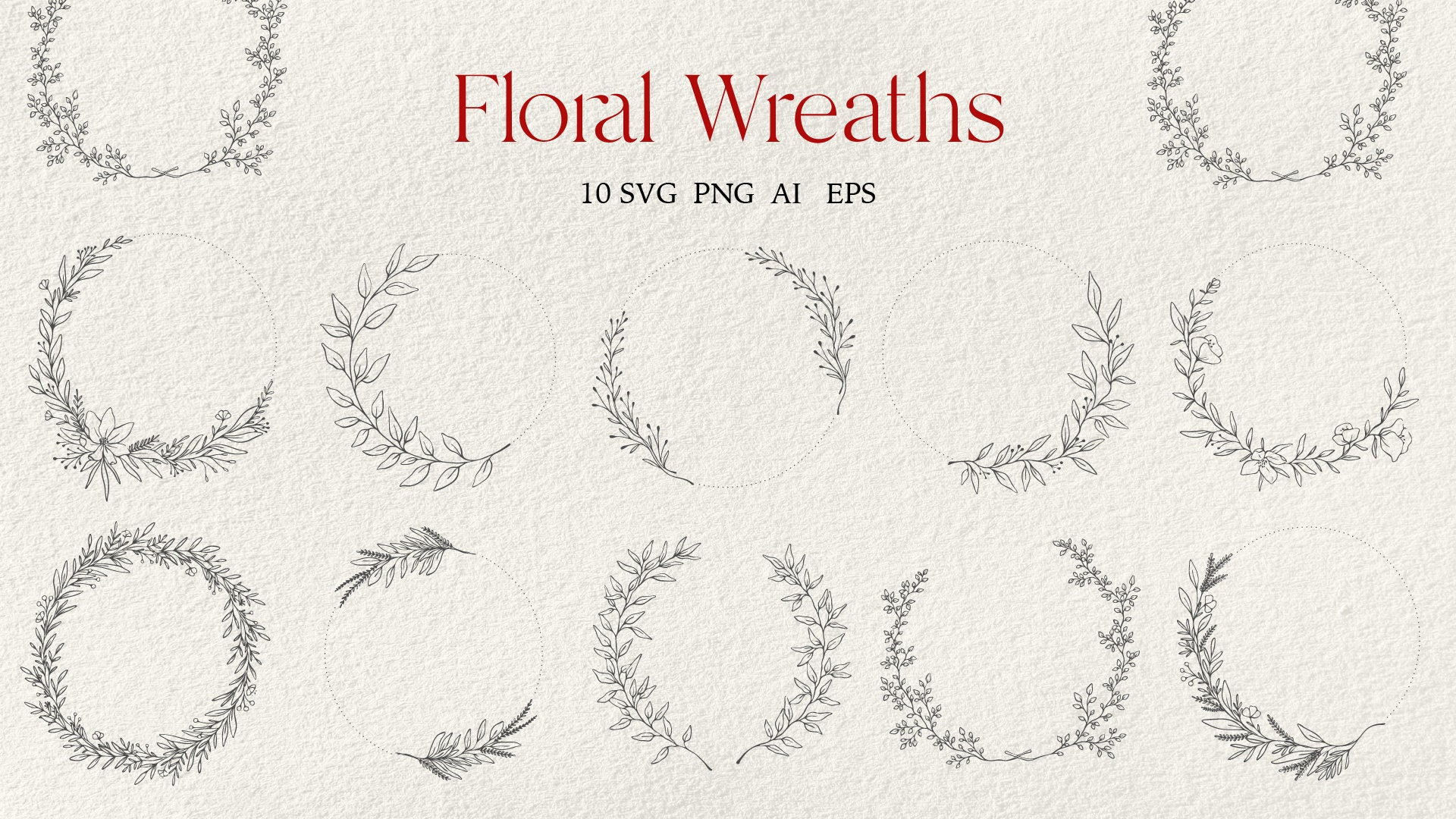 Floral Wreaths SVG Bundle, Line Art Wedding Clipart, Floral Circle PNG ...