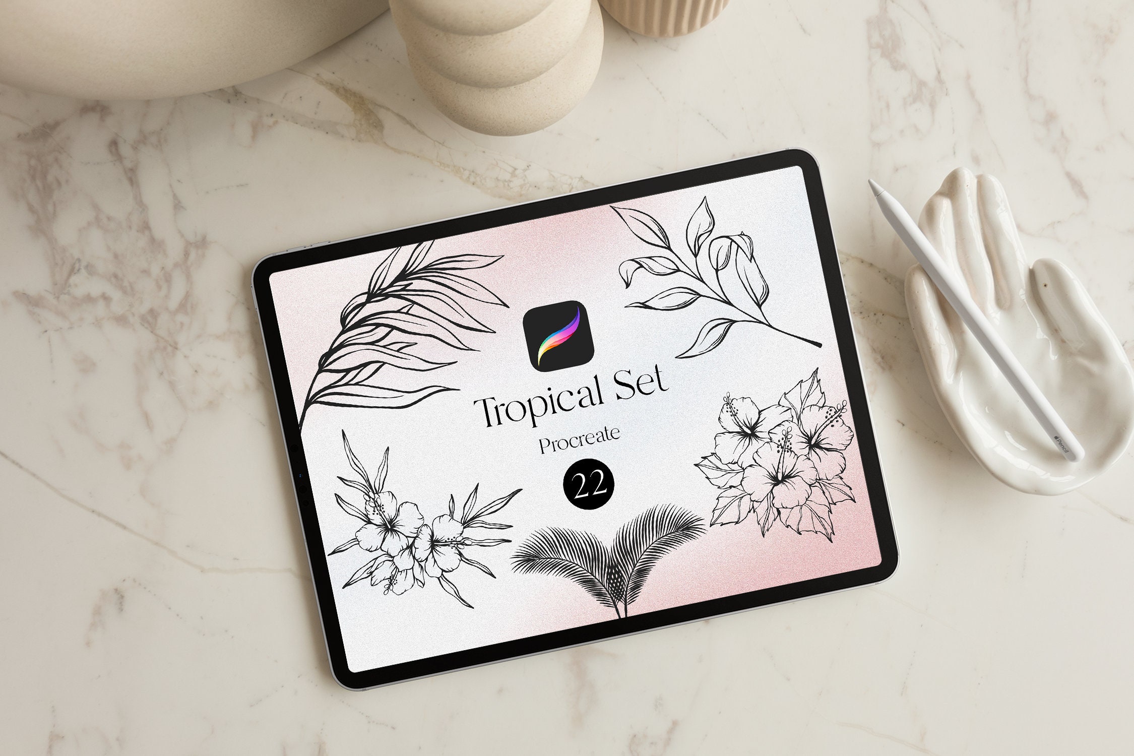 Tropical Stamp Brushes for Procreate - 22 Exquisite Hibiscus and Leaves ...