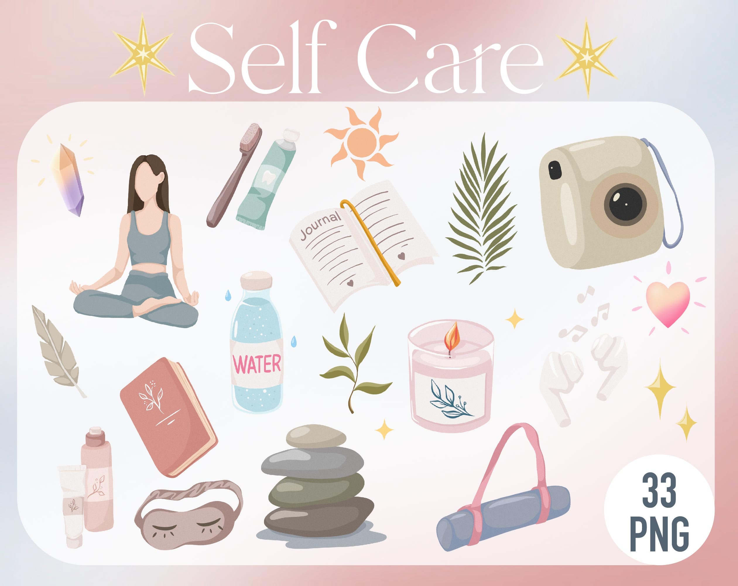 Selfcare Digital Stickers Self Care Clipart PNG Wellness Clipart Self ...