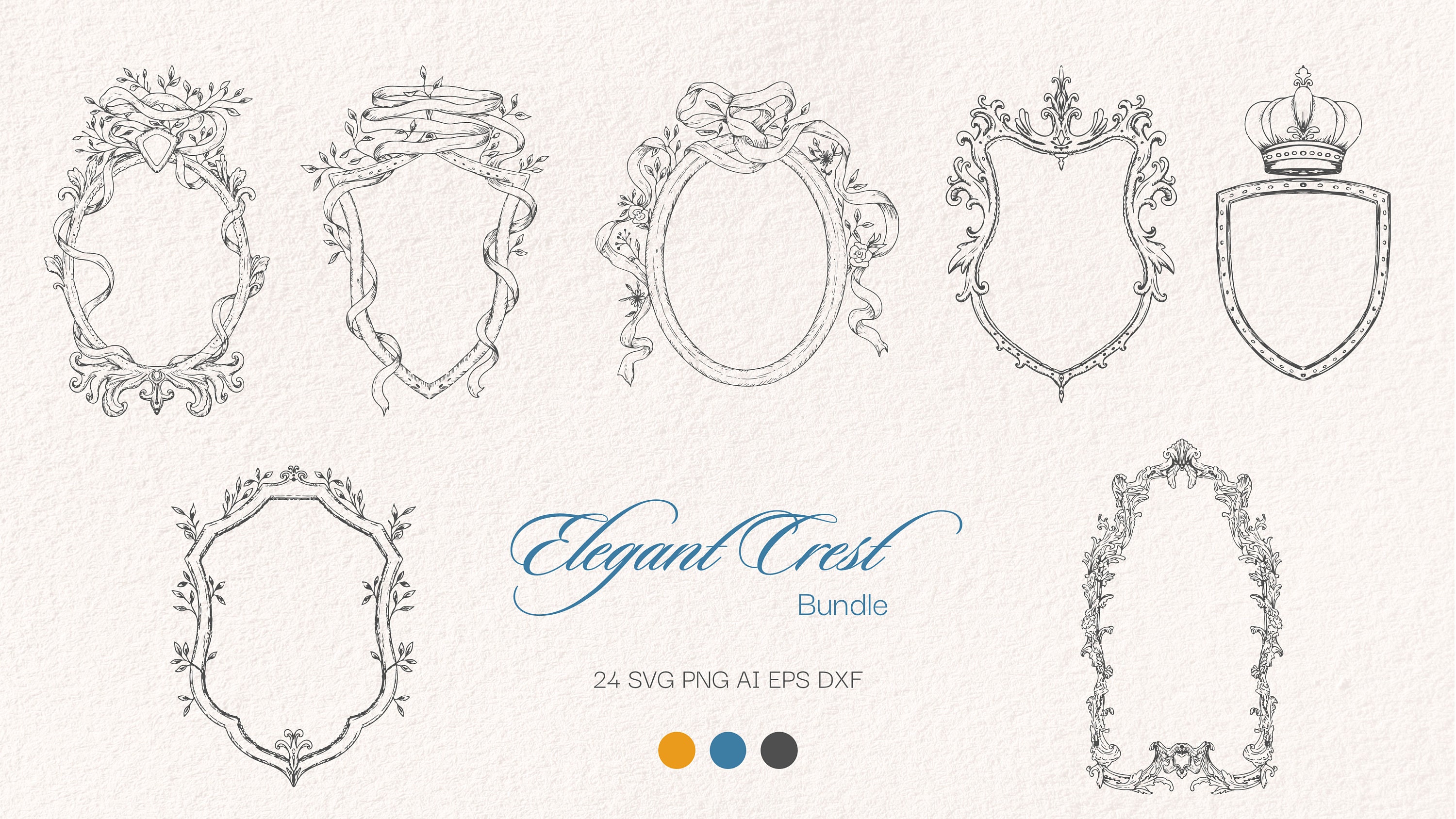 Ornate Floral Crest SVG Clipart: Wedding Crest PNG (digital Download ...