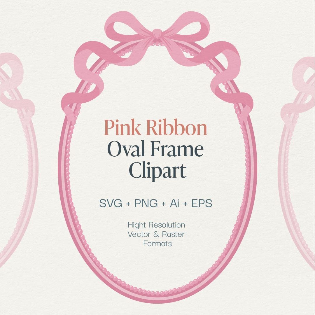 Pink Ribbon Oval Frame Clipart - Elegant Bow Border in PNG, SVG, Ai ...