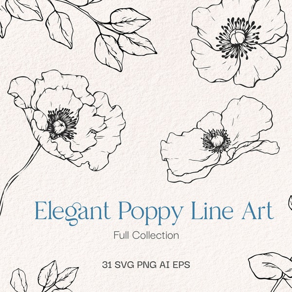 Poppy Line Art - Etsy