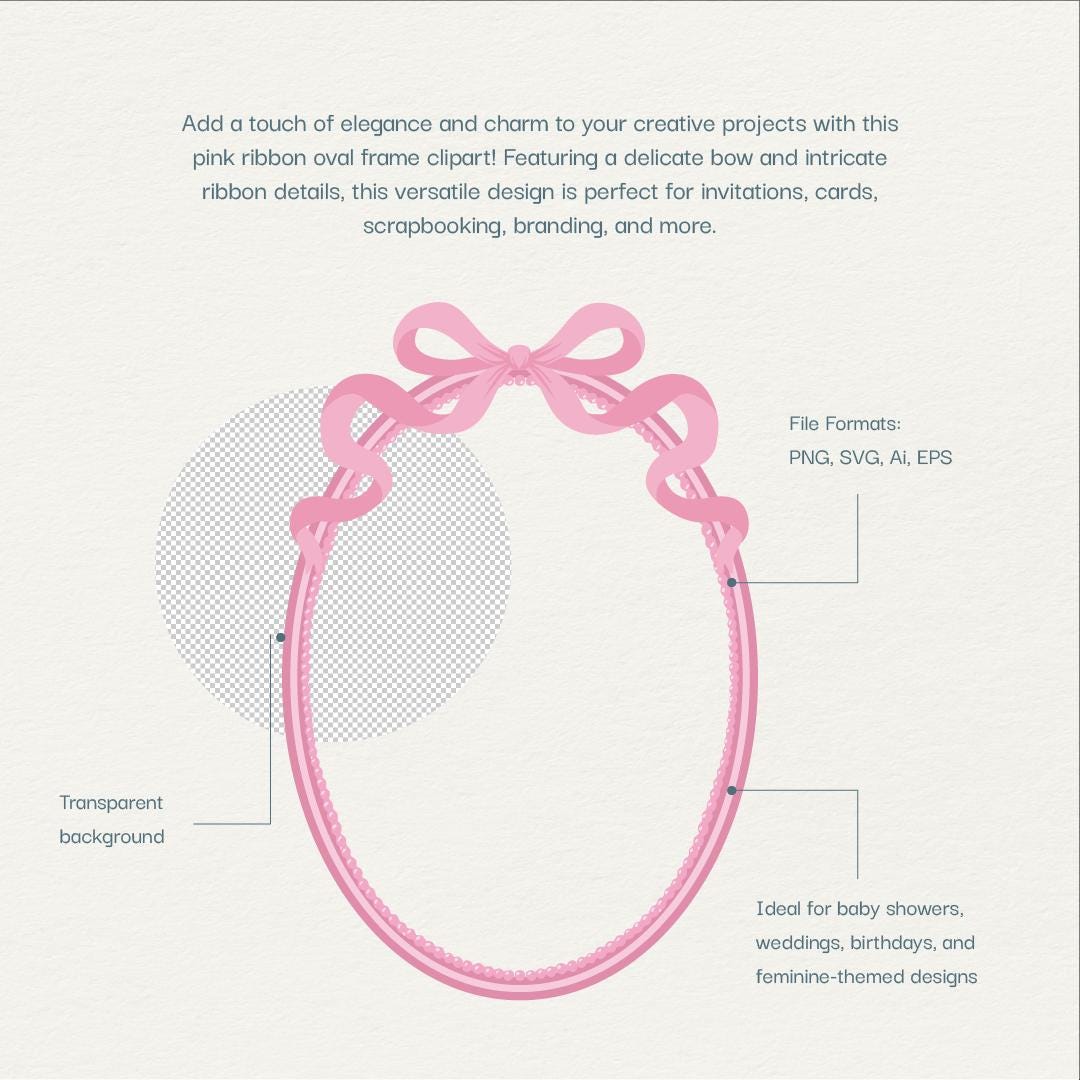 Pink Ribbon Oval Frame Clipart - Elegant Bow Border in PNG, SVG, Ai ...