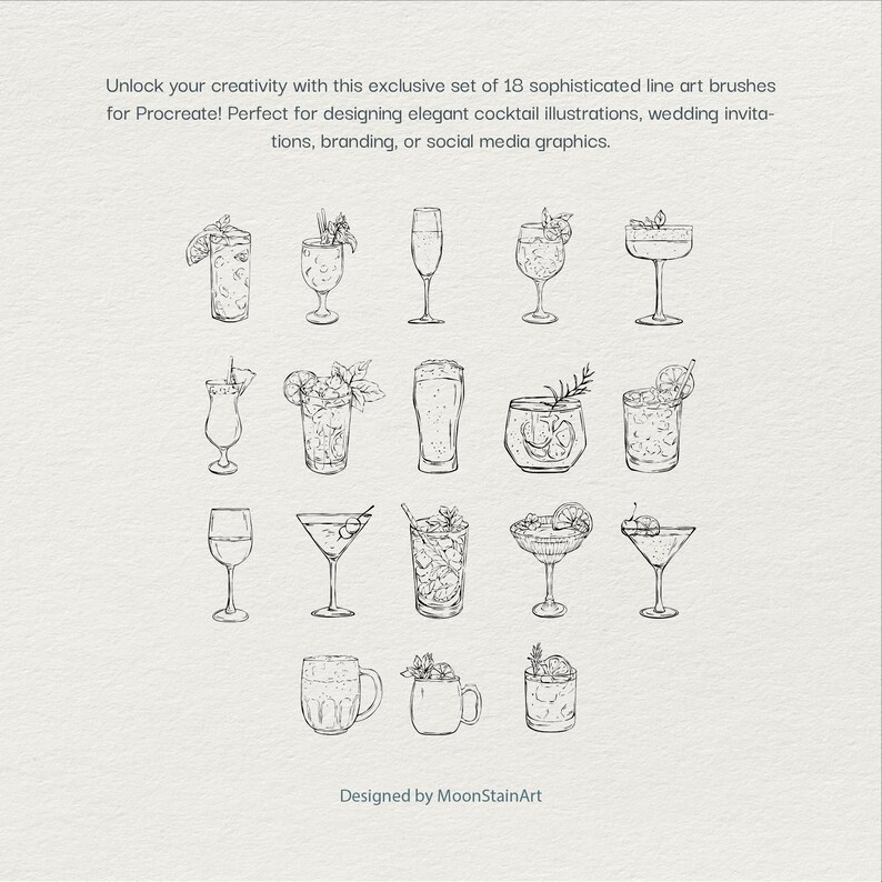 Procreate Elegant Cocktail Illustrations | Procreate Brushes for ...