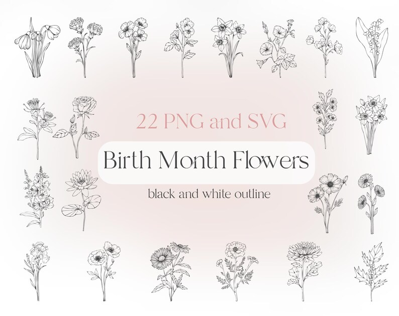Birth Month Flower SVG PNG Files for Cricut, Wildflower SVG, Birthday ...