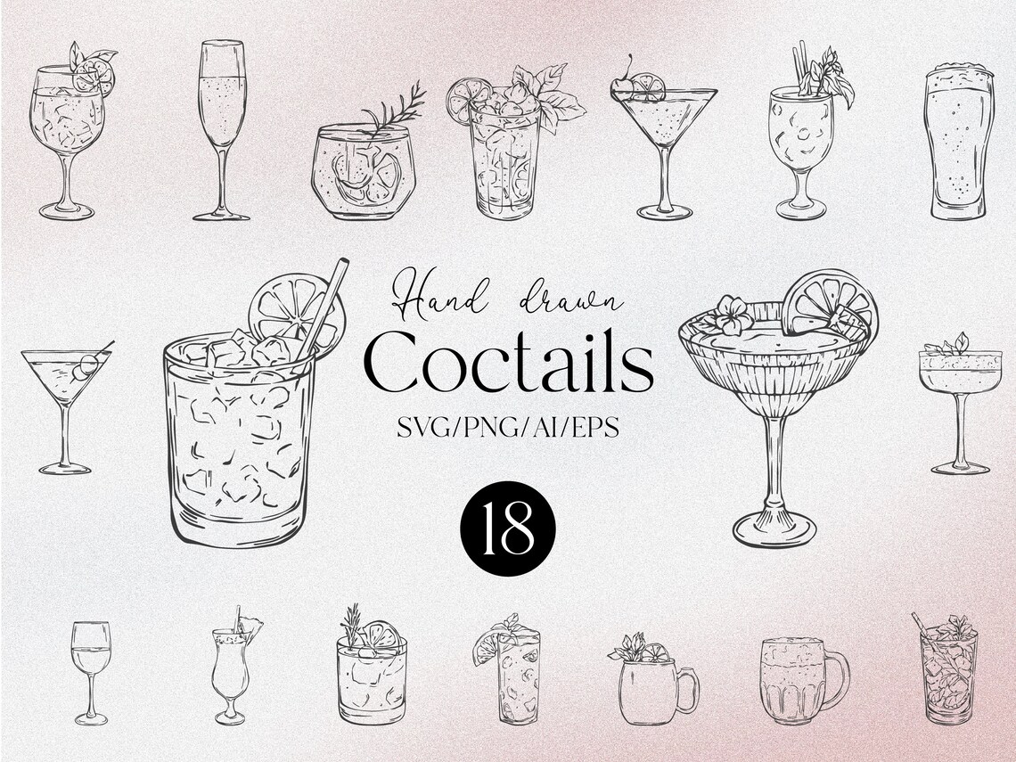 Sophisticated Line Art Cocktails – 18 Unique Cocktail Designs for Menus ...