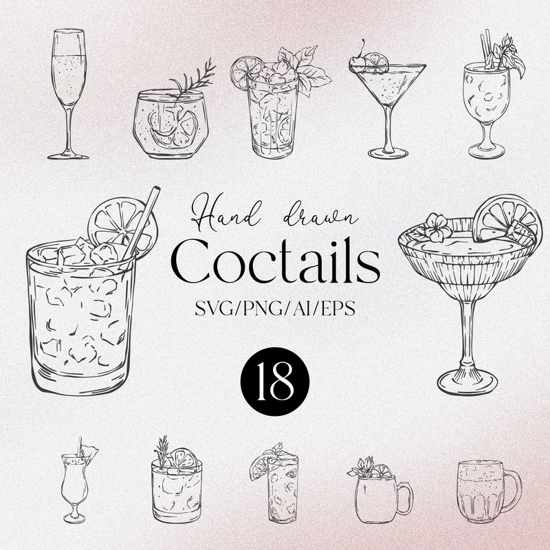 Cocktail Line Art - Etsy