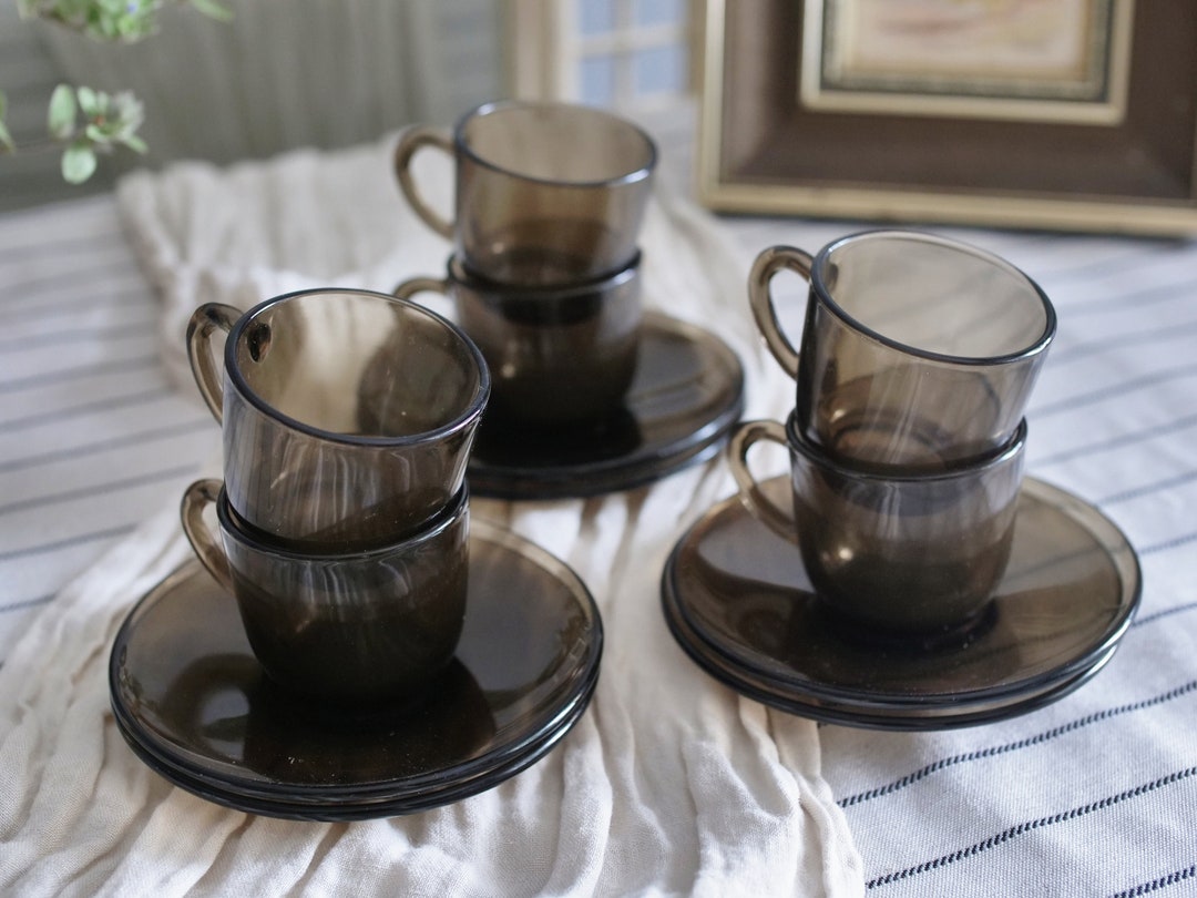 Vintage Vereco Smoked Glass Espresso Cup & Saucer Set Made in France ...