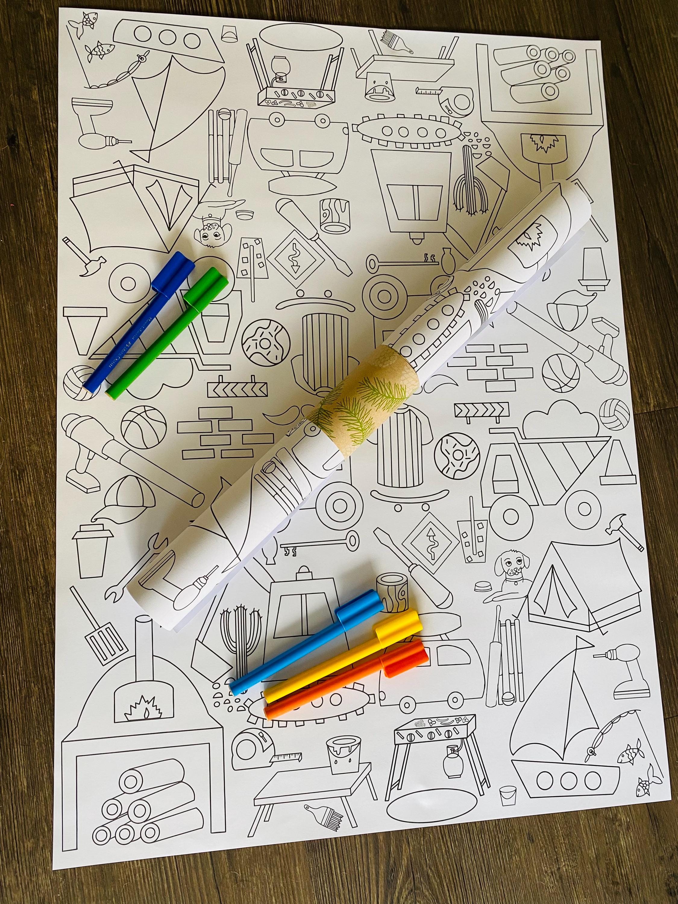 Construction and Camping Themed Colouring in Activity on a Large ...