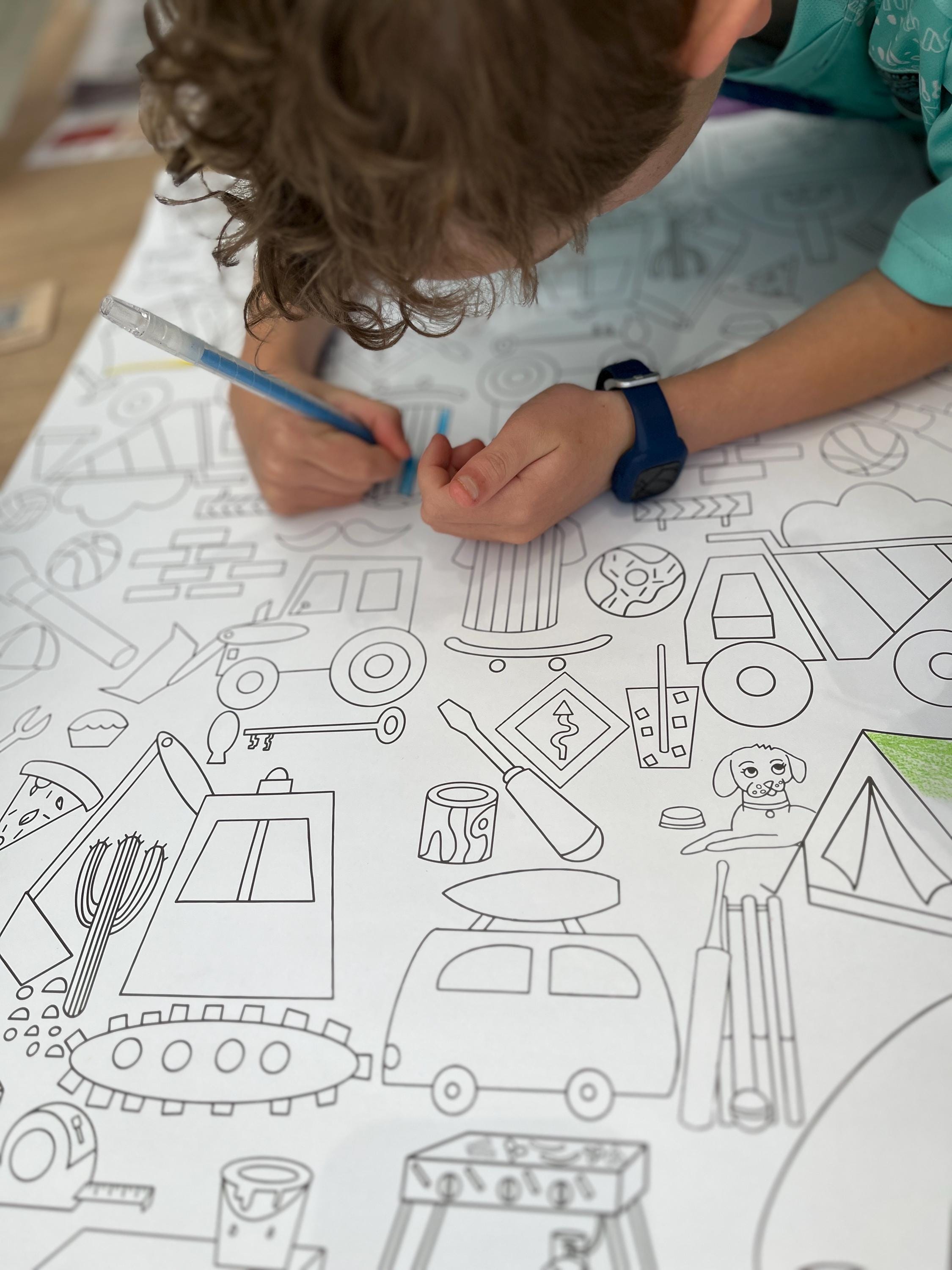 Construction and Camping Themed Colouring in Activity on a Large ...