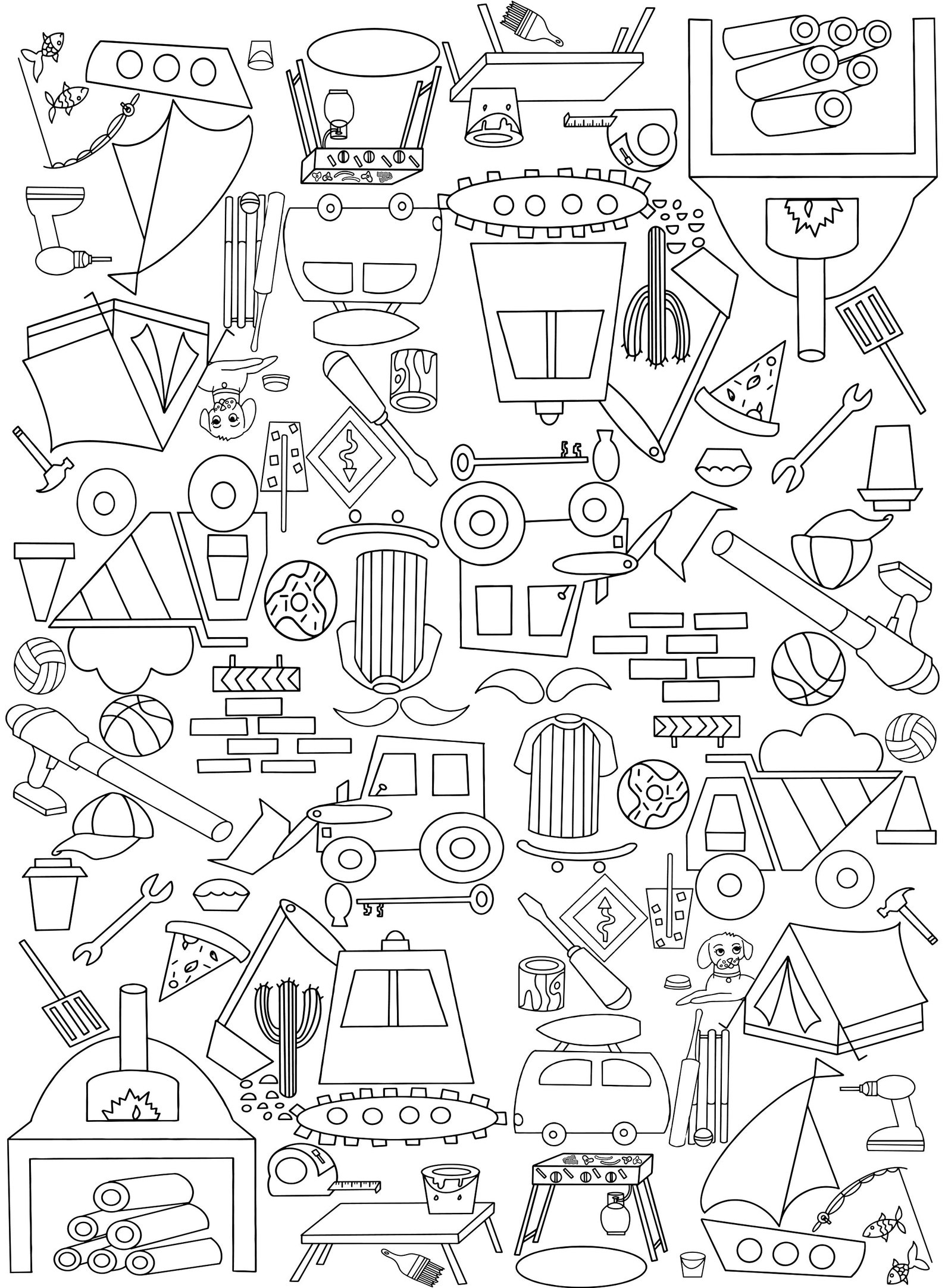 Construction and Camping Themed Colouring in Activity on a Large ...