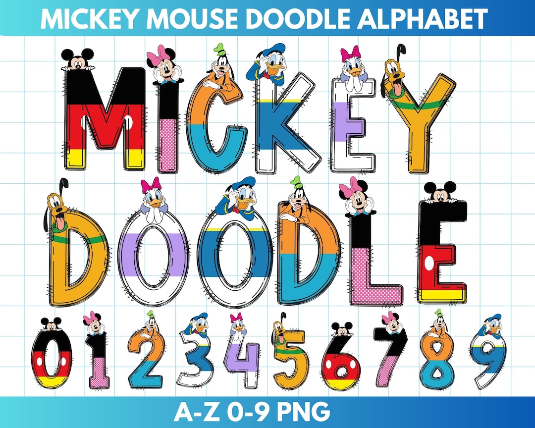 Mickey and Friends Doodle Alphabet Font Bundle PNG | Cartoon Letters ...
