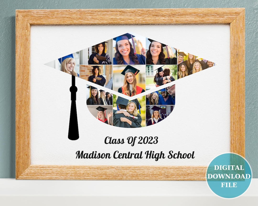 PRINTABLE Graduation Photo Collage, Graduation Gift, Graduation Cap ...