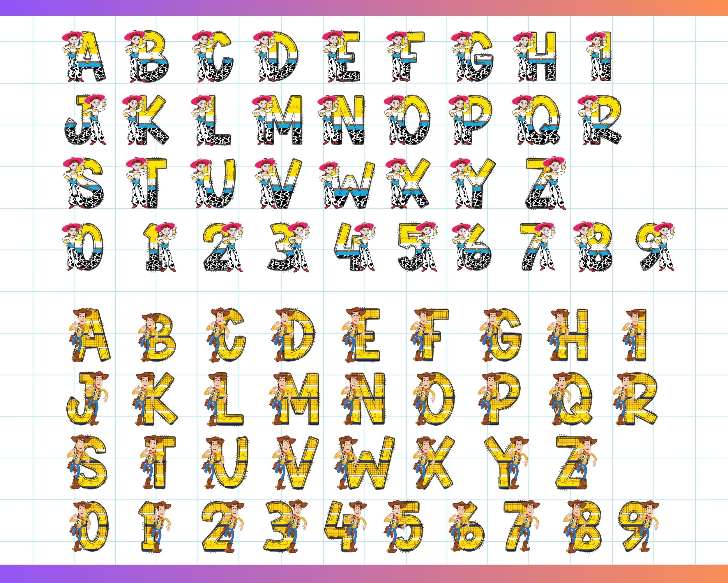 Toy Story Alphabet PNG Bundle | Doodle Letters & Numbers for Birthday ...