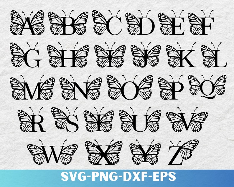 Monogram Frame Alphabet, Butterfly Monogram Alphabet SVG, PNG, Eps, Dxf ...