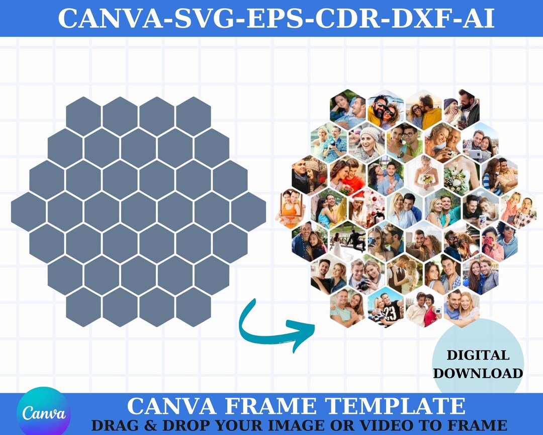 Honeycomb Collage Template Canva Hexagon Shape Photo - Etsy